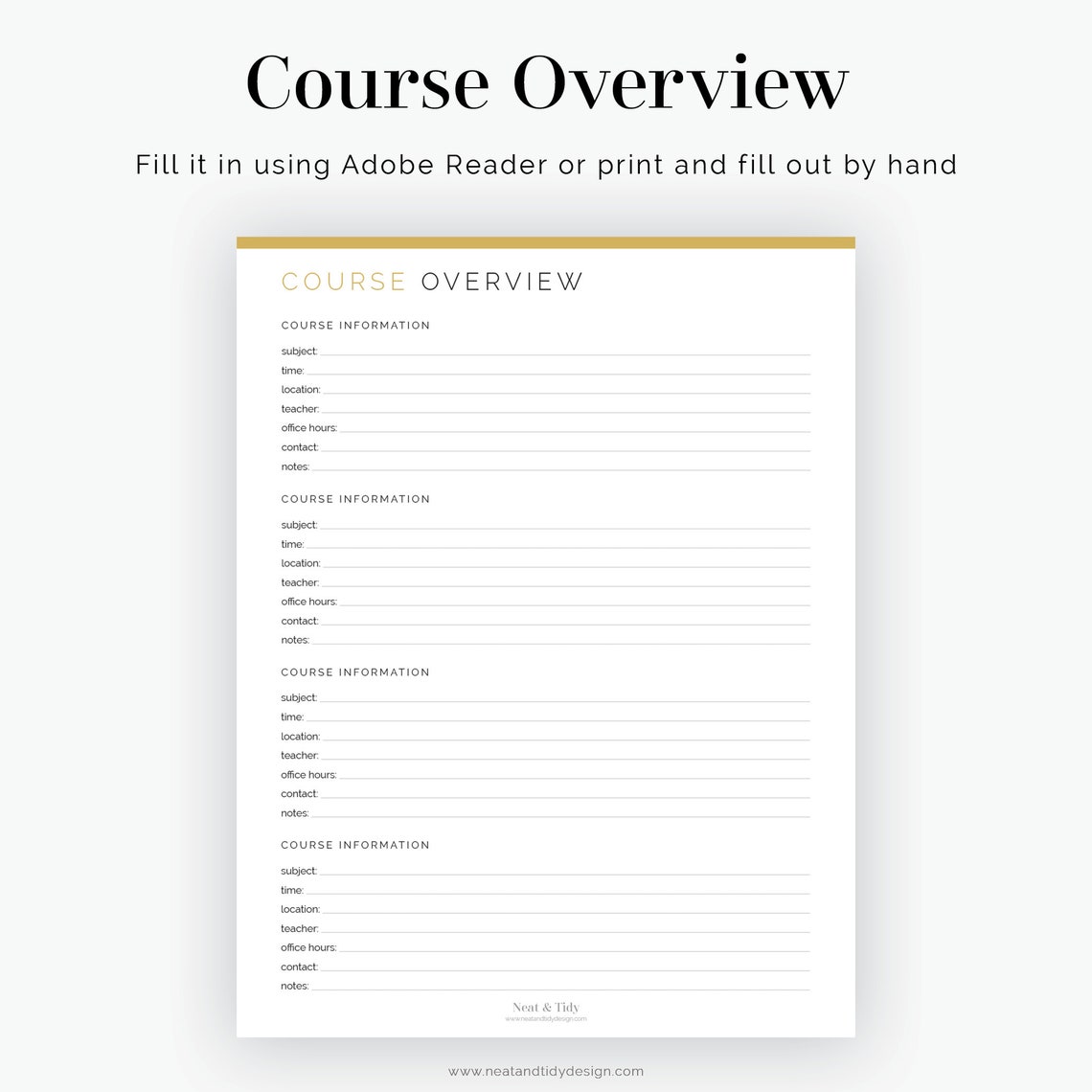 Course Overview - Fillable - Printable PDF - Student Planner, High ...