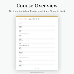 Course Overview - Fillable - Printable PDF - Student Planner, High ...