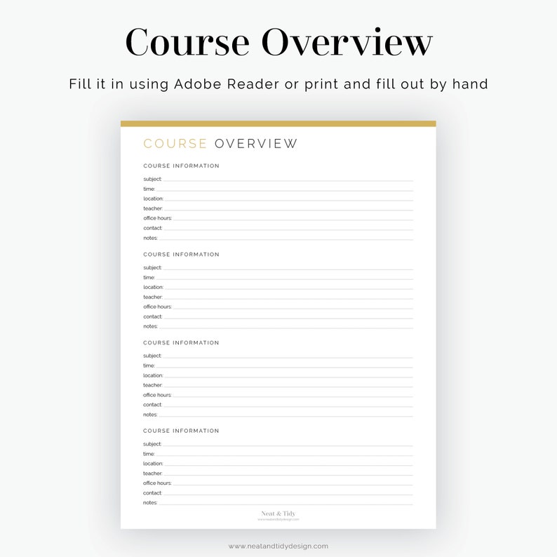 Course Overview - Fillable - Printable PDF - Student Planner, High ...