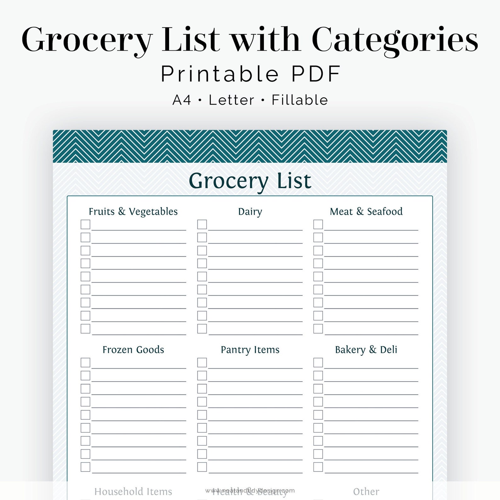 Grocery Shopping List With Categories Chevron- Fillable - Printable PDF ...
