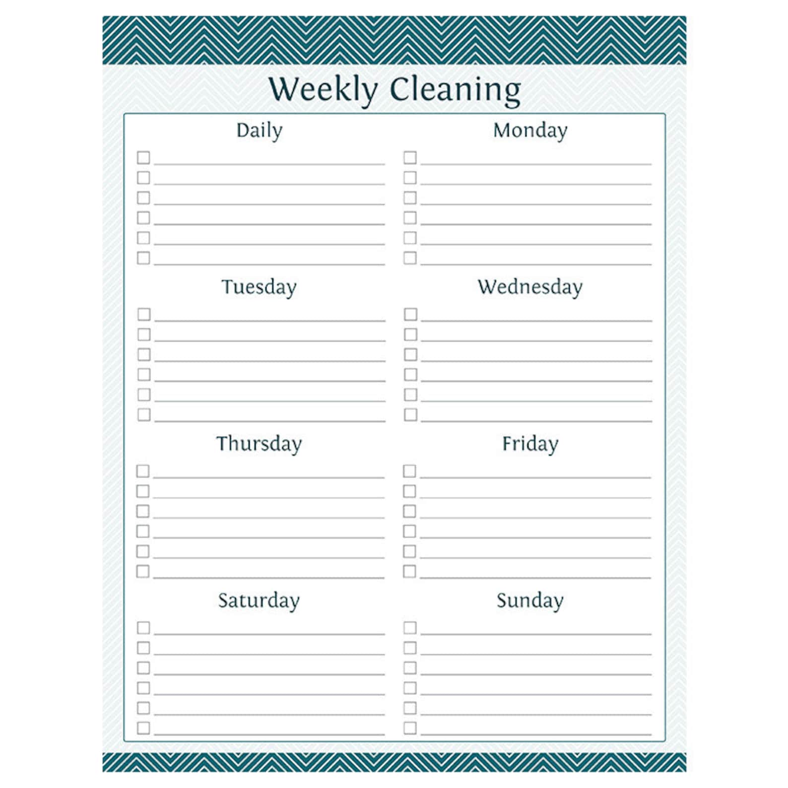 Weekly Cleaning Checklist - Fillable - Prefilled and Empty Version ...