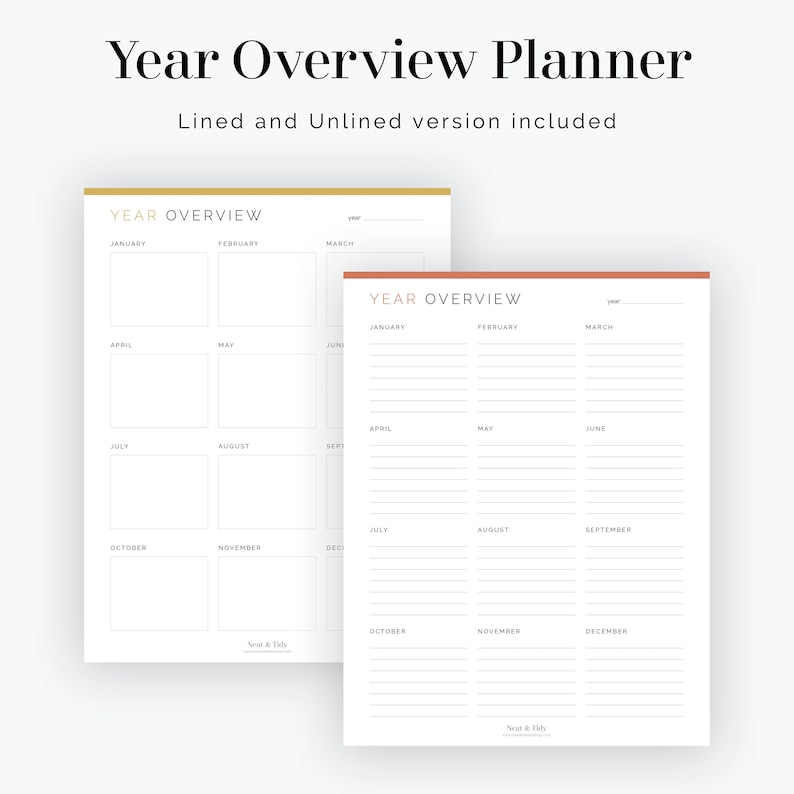 Year Overview Planner - Fillable - Printable PDF - Time Management ...