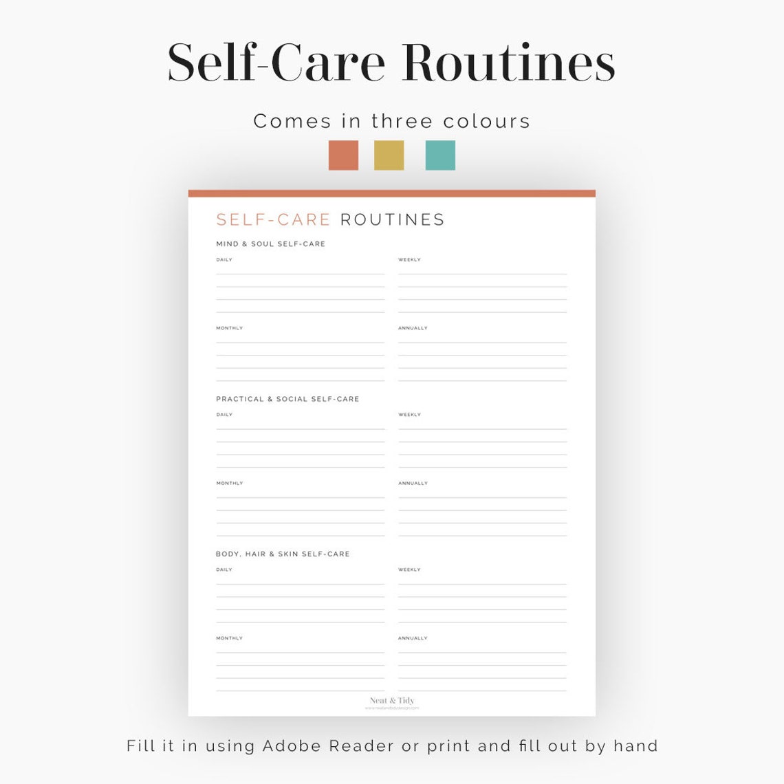 Self-care Routines Fillable Printable PDF Mental Health | Etsy