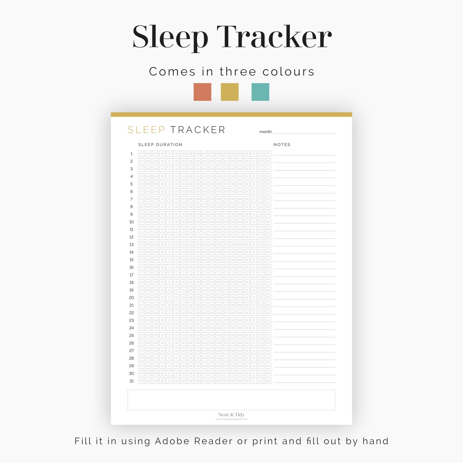 Sleep Tracker Fillable Sleep Log, Monthly Sleep Tracking Health ...