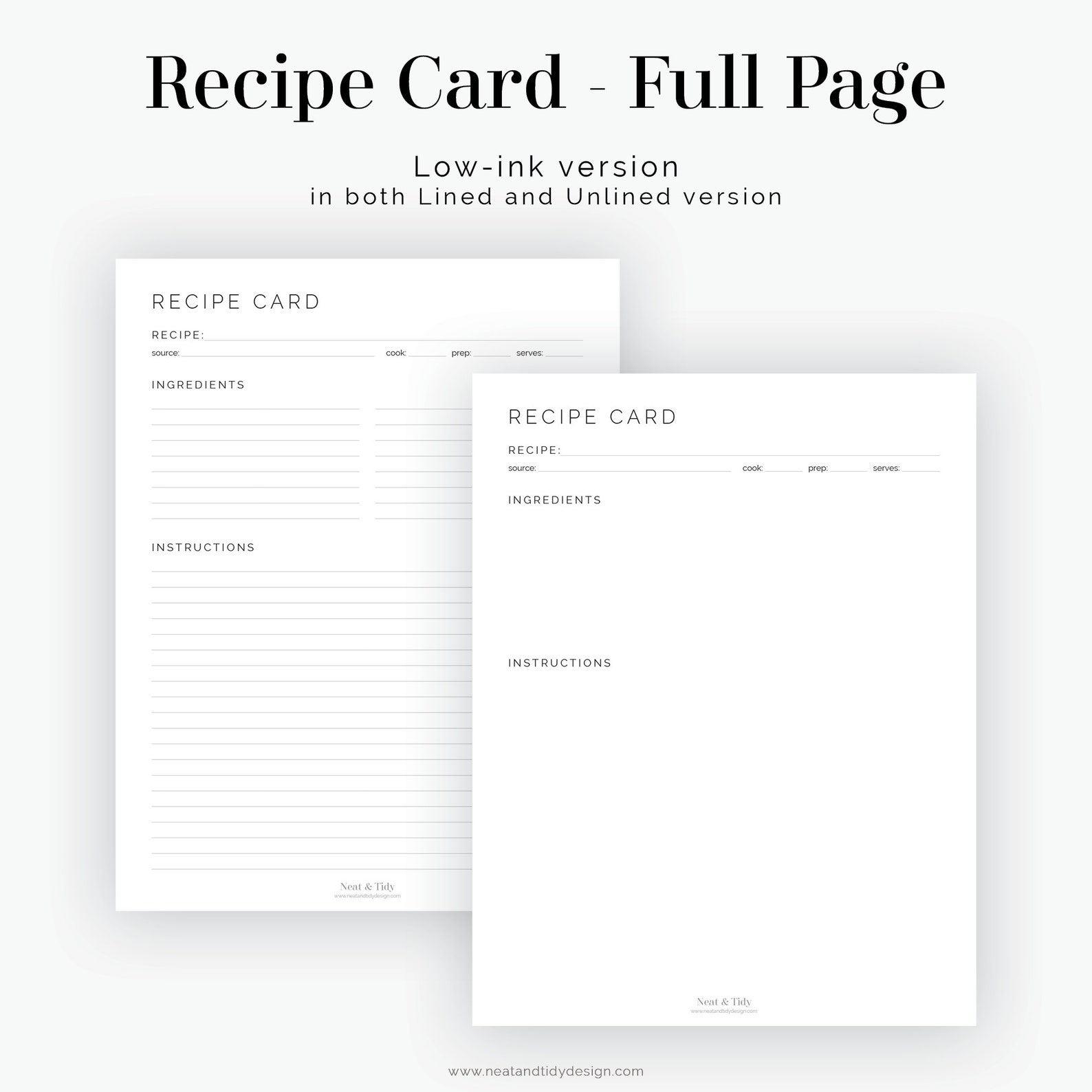 Recipe Card Full Page - Coral, Gold, Teal - Fillable - Printable PDF ...
