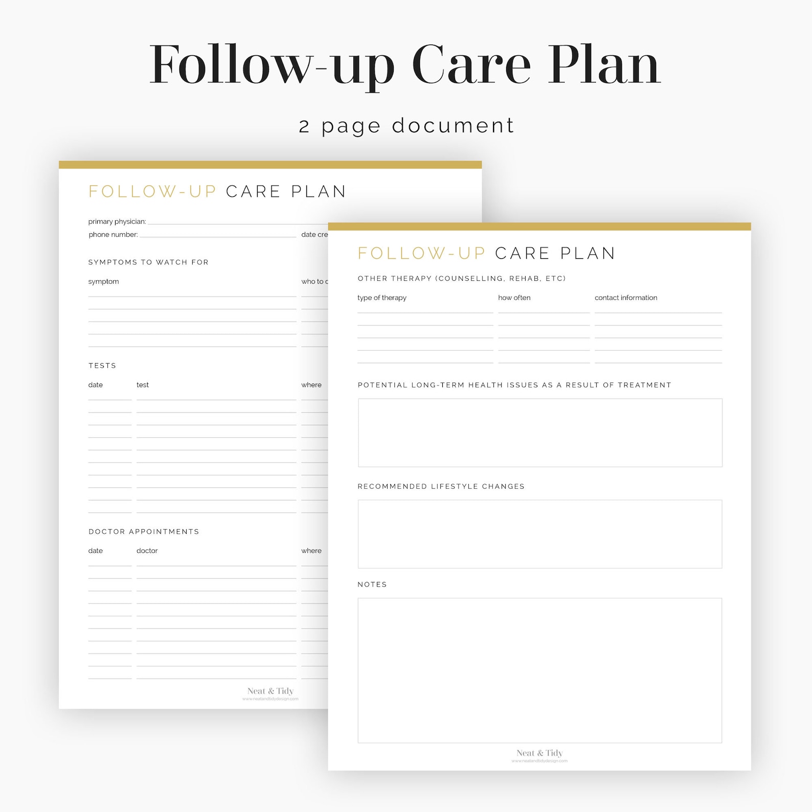 Follow-up Care Plan - Fillable - Treatment Planner, Healthcare Planner ...