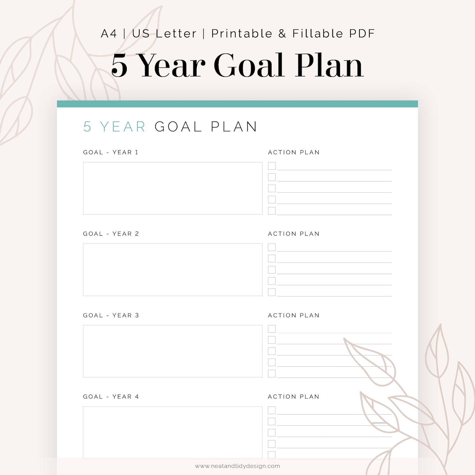 5 Year Goal Plan - Fillable & Printable PDF - New Year Resolution ...