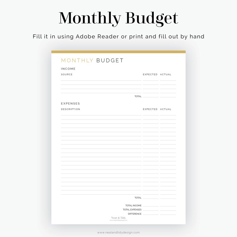 Monthly Budget Fillable Printable PDF Finance Planner - Etsy