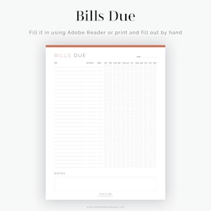 Bills Due - Fillable - Printable PDF - Finance Planner - Finance ...