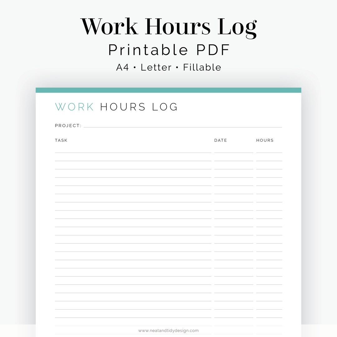 Project Work Hour Log Tracker - Fillable - Printable PDF - Task ...