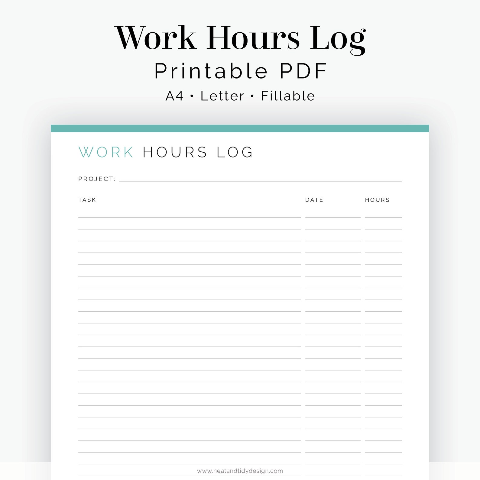 Project Work Hour Log Tracker - Fillable - Printable PDF - Task ...