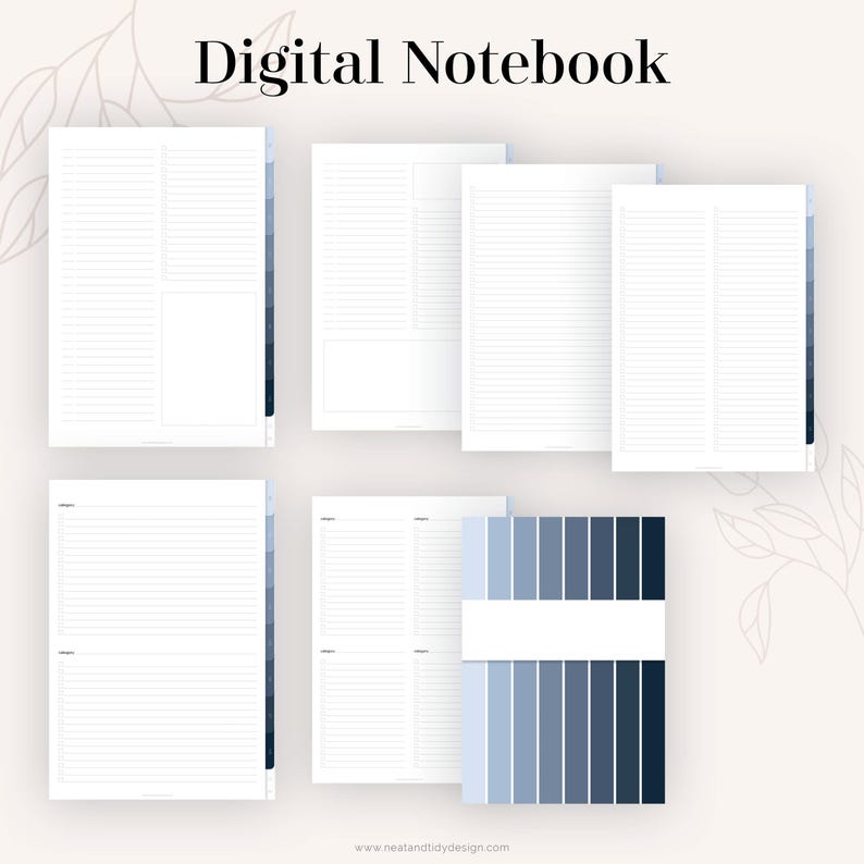 Blue Digital Tabbed Notebook for Goodnotes (portrait) | Hyperlinked ...