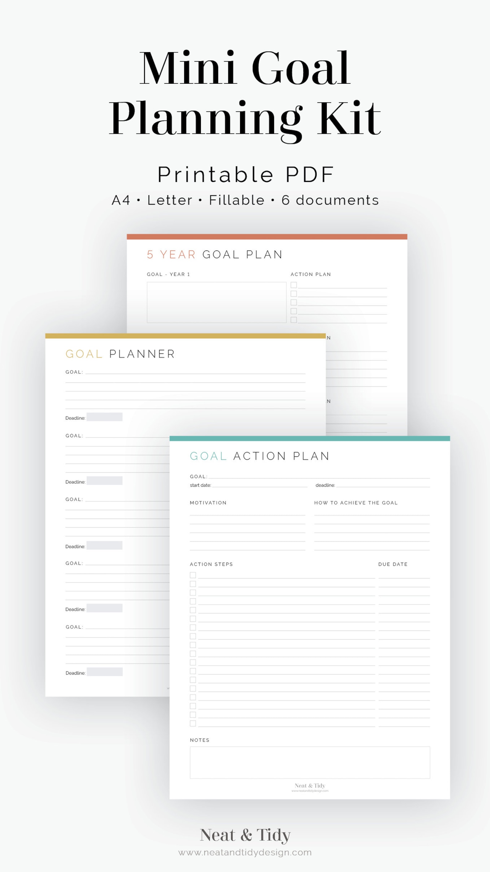 Mini Goal Planning Kit 6 Documents Fillable Printable - Etsy