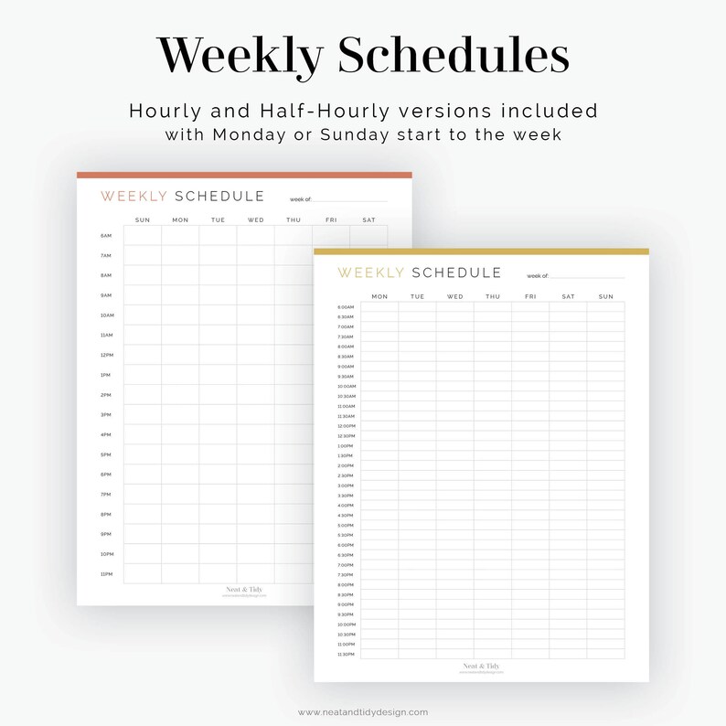 Weekly Schedule 2 Layouts Fillable Printable PDF Weekly Planner, Hourly ...