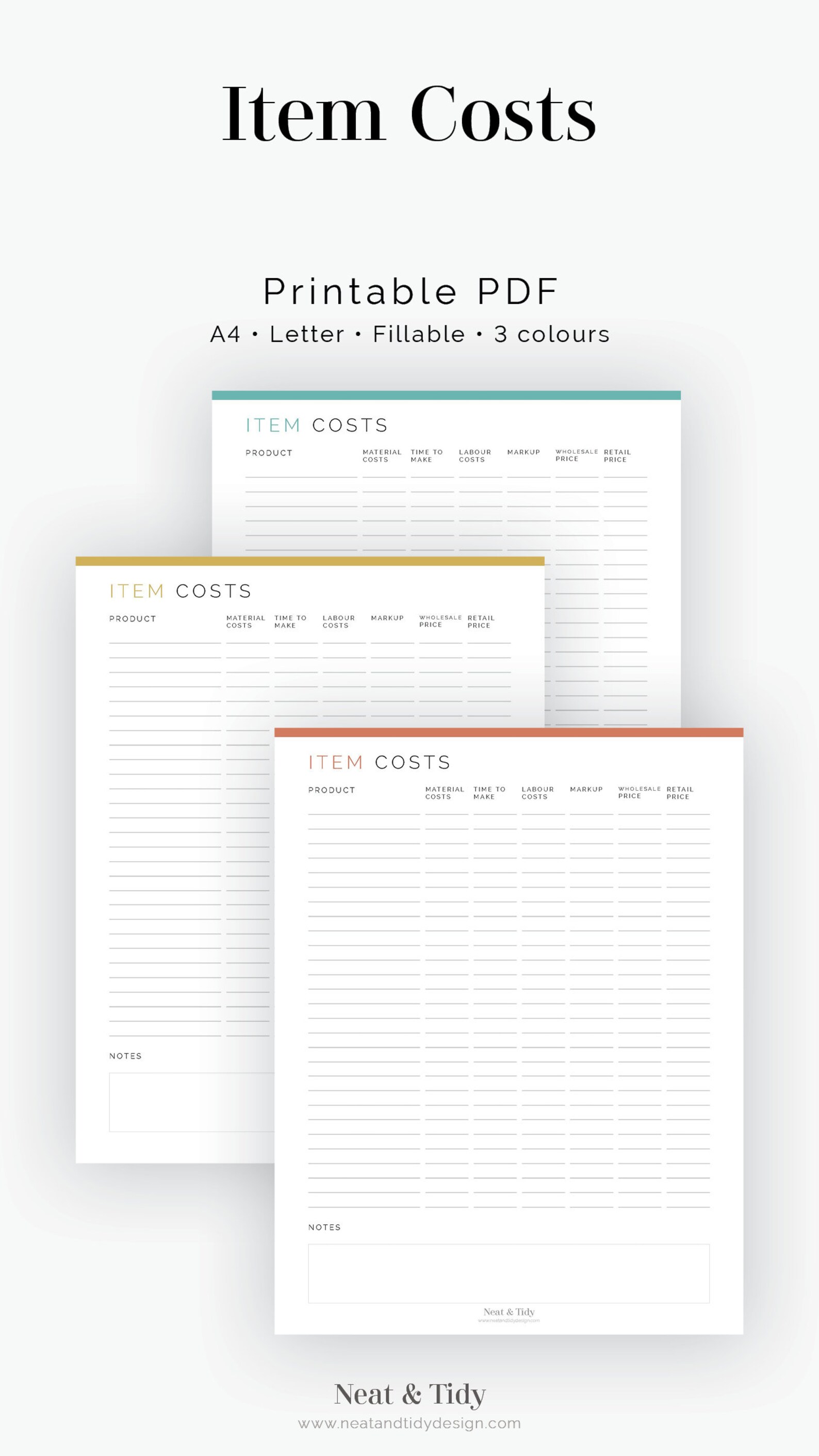 Item Cost Worksheet - Fillable - Printable PDF - Business Planner ...