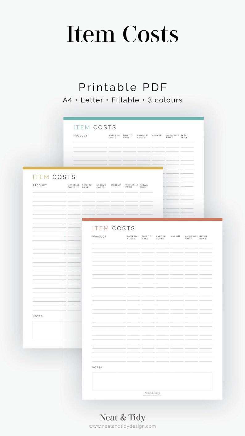 Item Cost Worksheet - Fillable - Printable PDF - Business Planner ...