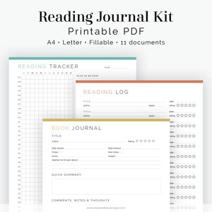 Reading Journal Kit (11 Documents) - Fillable - Printable PDF - Book ...