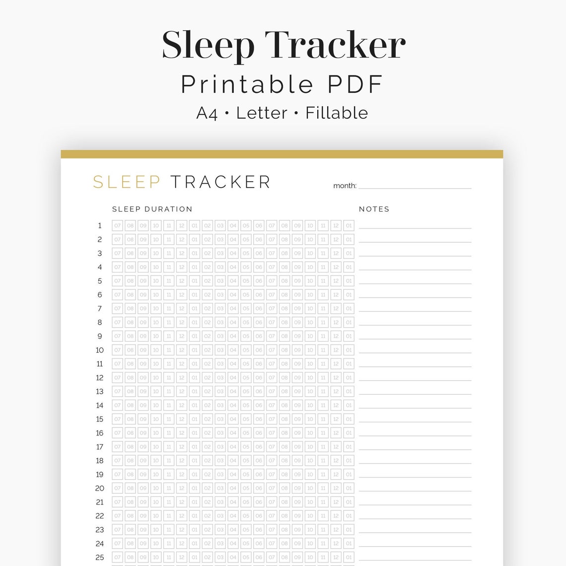 Sleep Tracker Fillable Sleep Log, Monthly Sleep Tracking Health ...
