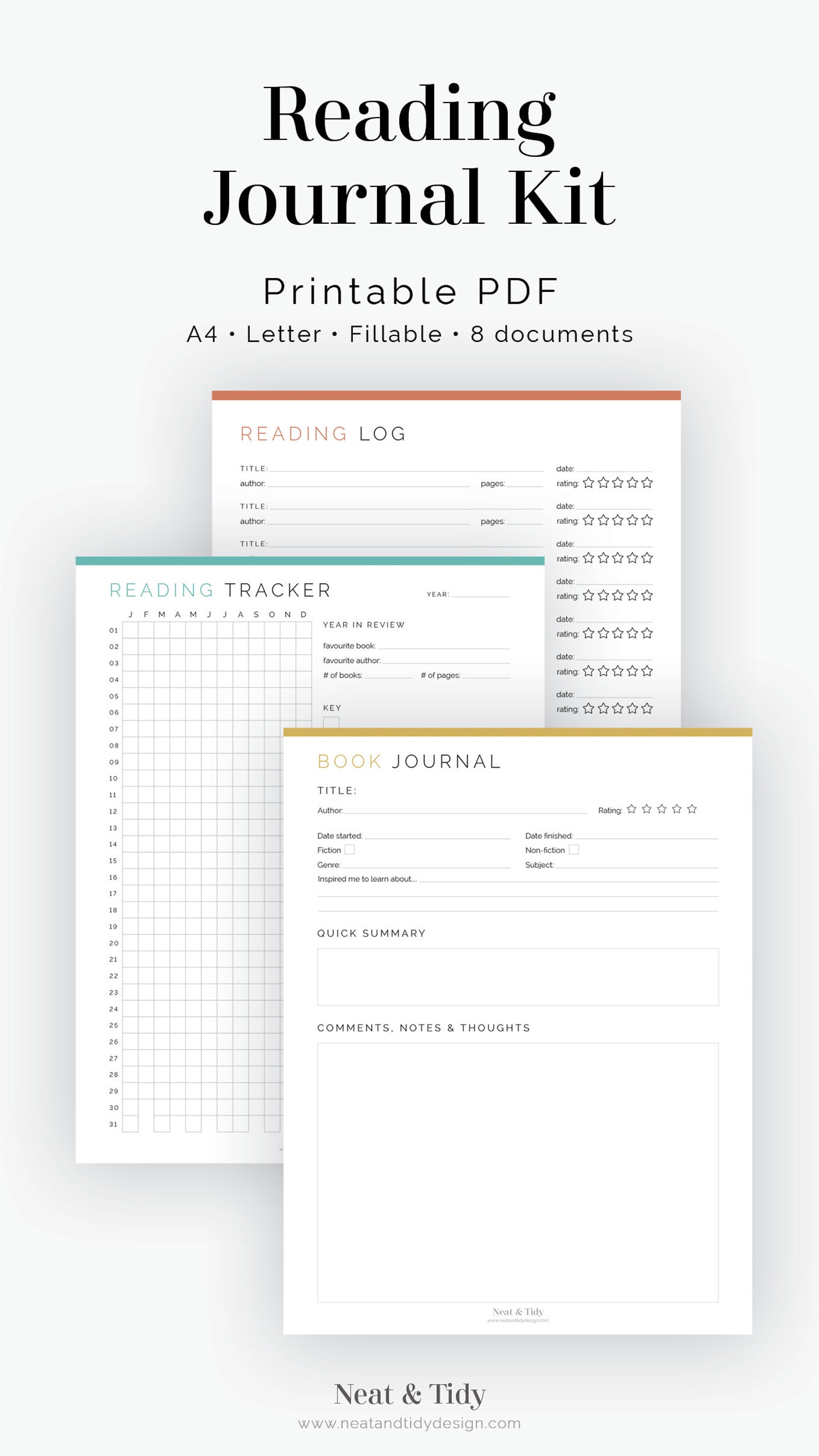 Reading Journal Kit (11 Documents) - Fillable - Printable PDF - Book ...