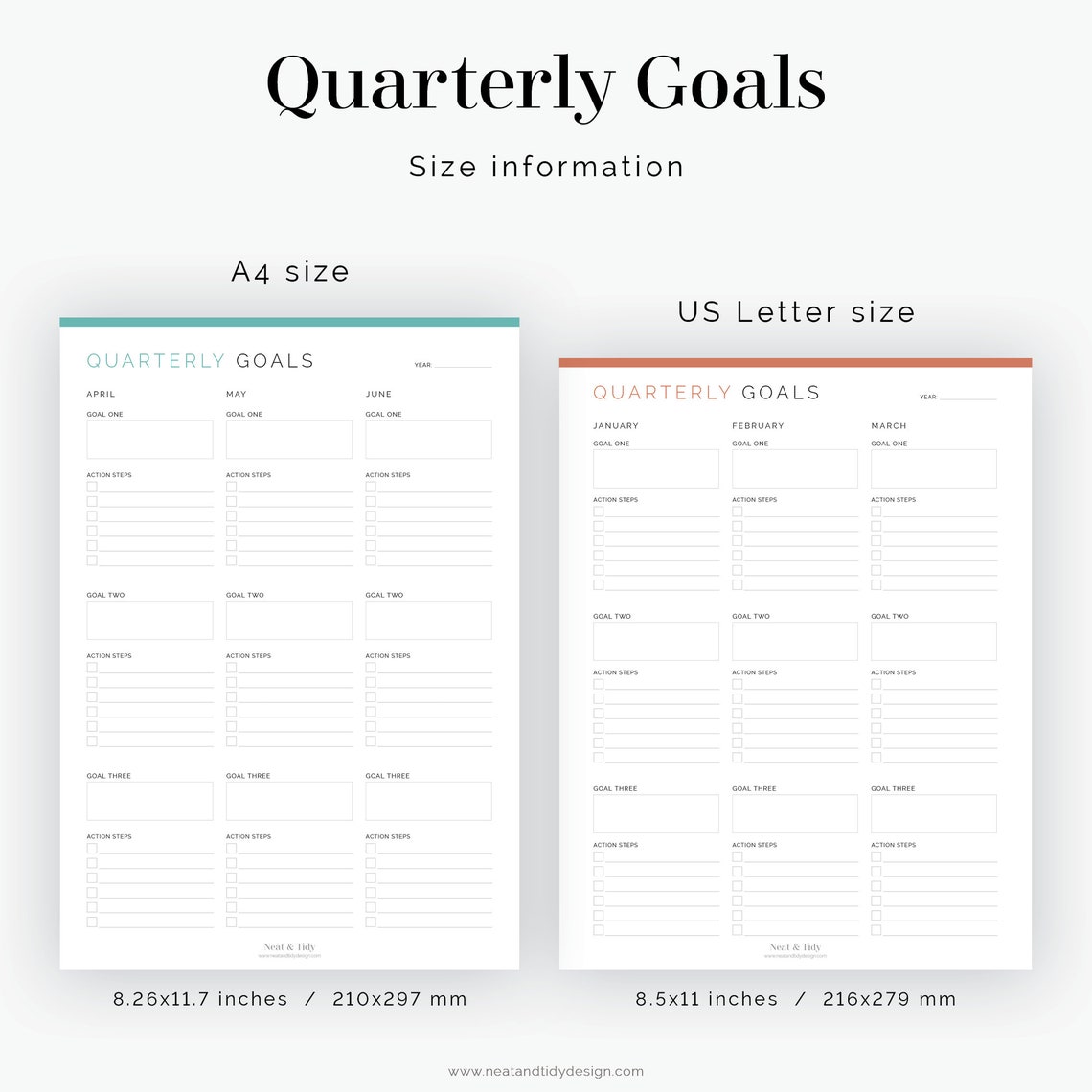 Quarterly Goals 2 Layouts Fillable Printable PDF New | Etsy