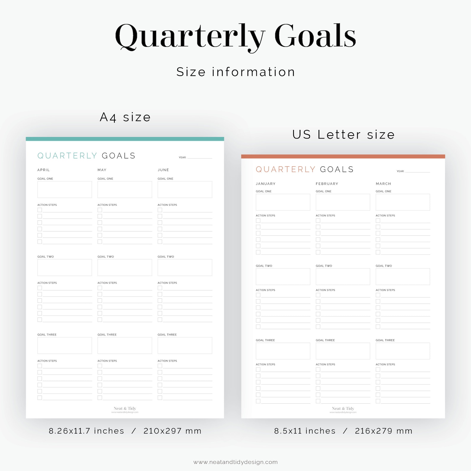 Quarterly Goals 2 Layouts Fillable Printable PDF New | Etsy