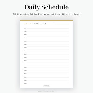 Daily Schedule (2 Layouts) - Fillable - Printable PDF - Productivity ...