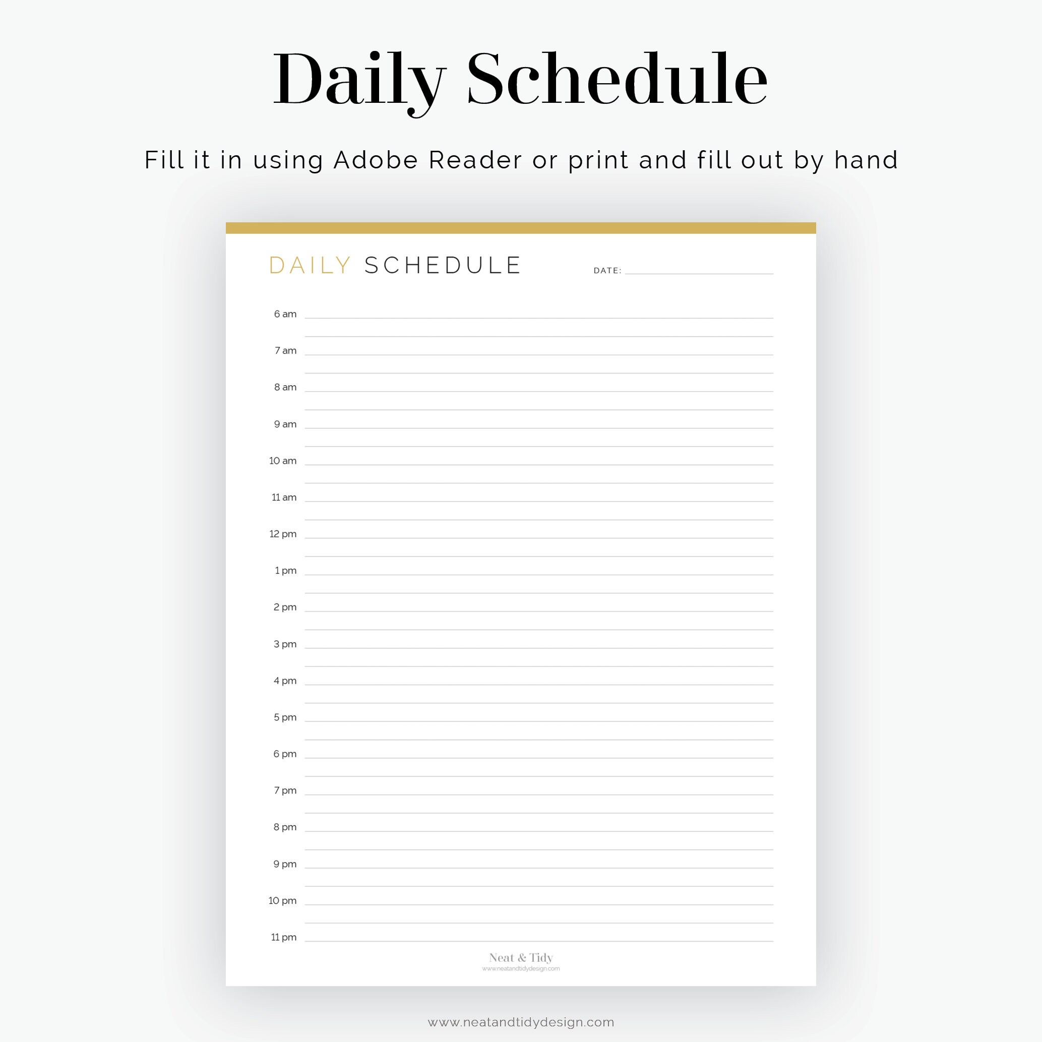 Daily Schedule 2 Layouts Fillable Printable PDF - Etsy