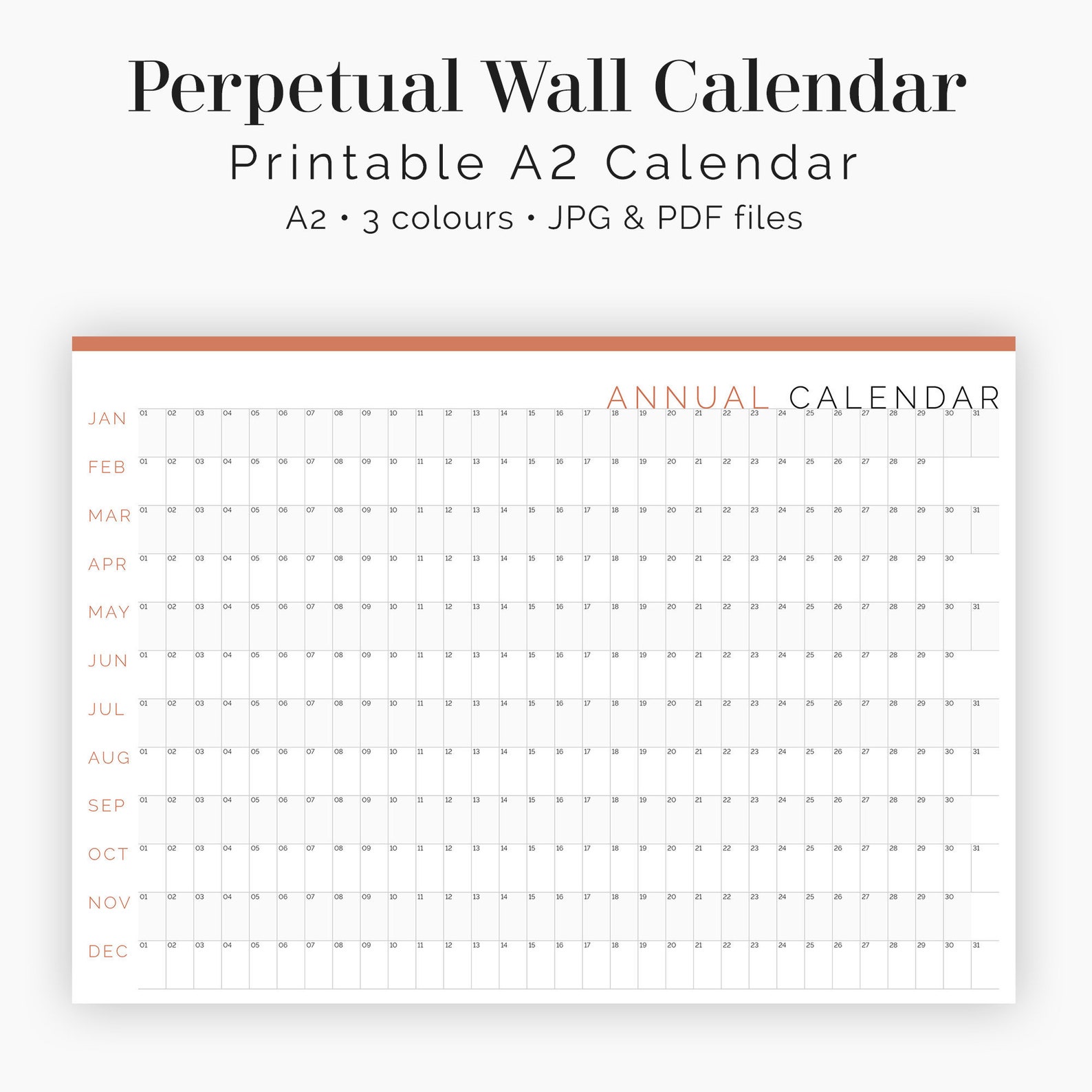 Printable Perpetual Wall Calendar [A2] - Printable PDF or JPG - 3 ...