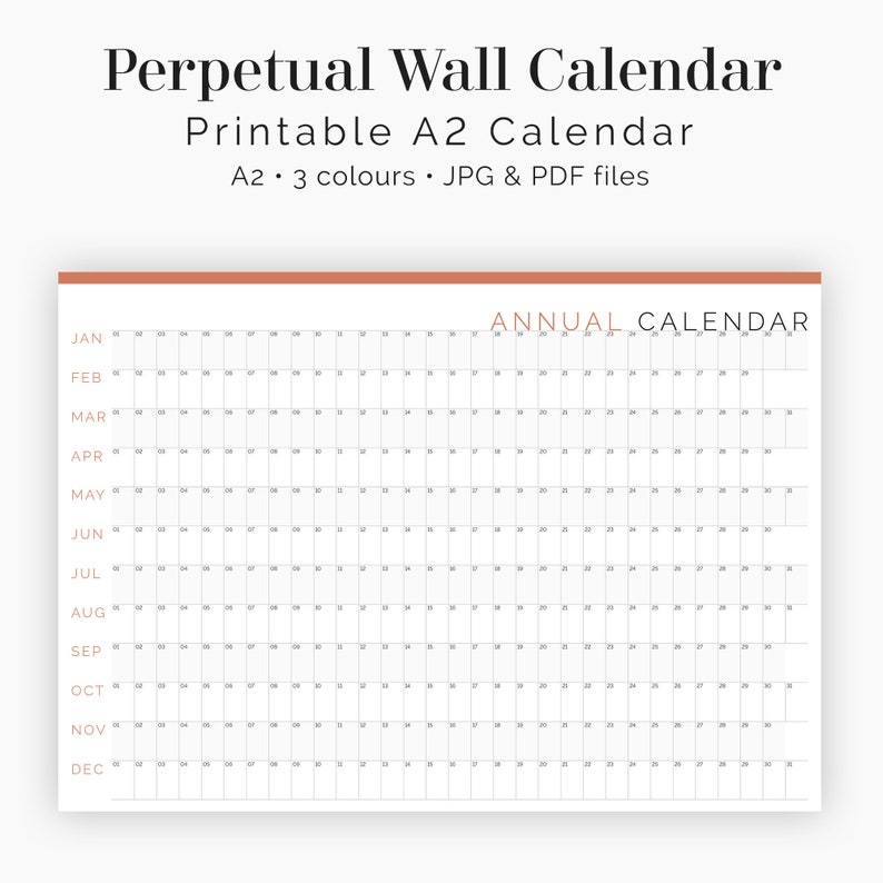 Printable Perpetual Wall Calendar A2 Printable PDF or JPG | Etsy