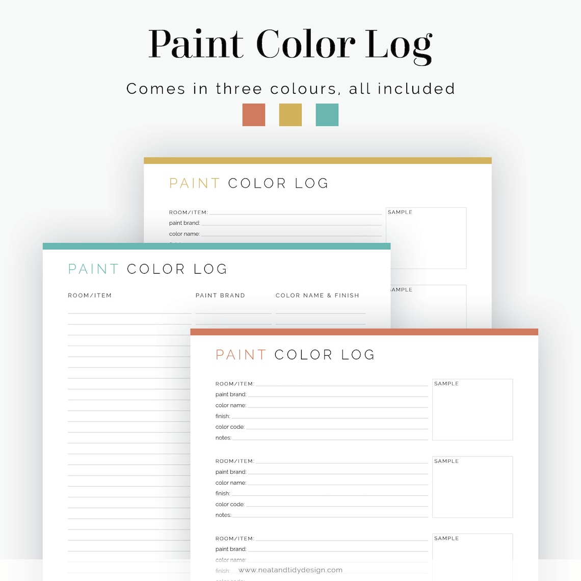 Paint Color Log Household Paint Colour Tracker Fillable - Etsy