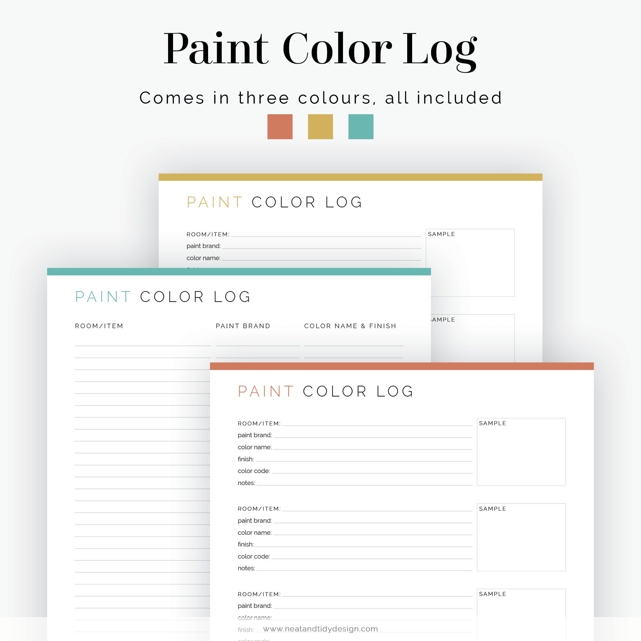 Paint Color Log - Household Paint Colour Tracker - Fillable - Printable ...