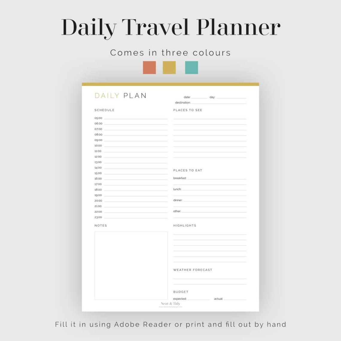 Daily Travel Planner Fillable Travel Planner, Vacation Planner ...