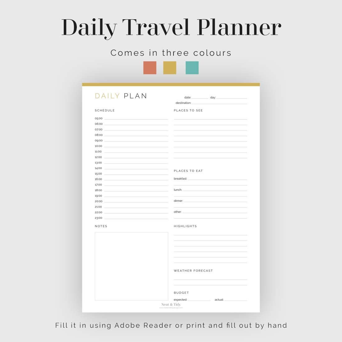 Daily Travel Planner Fillable Travel Planner, Vacation Planner ...