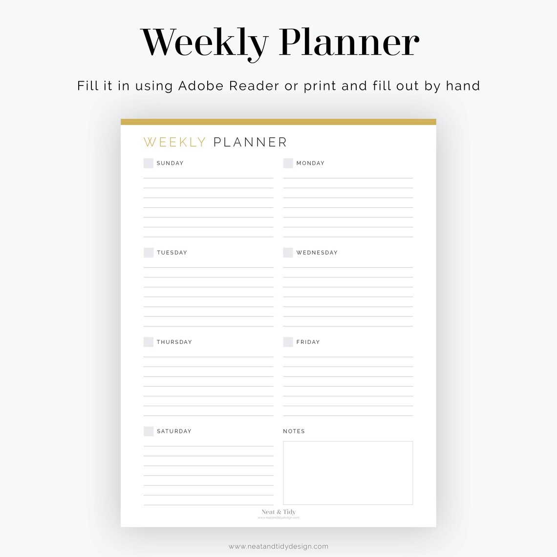 Weekly Planner V3 Fillable Printable PDF Time Management, Productivity ...