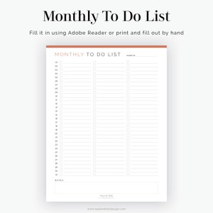 Monthly to Do List - Fillable - Printable PDF - Task Management ...