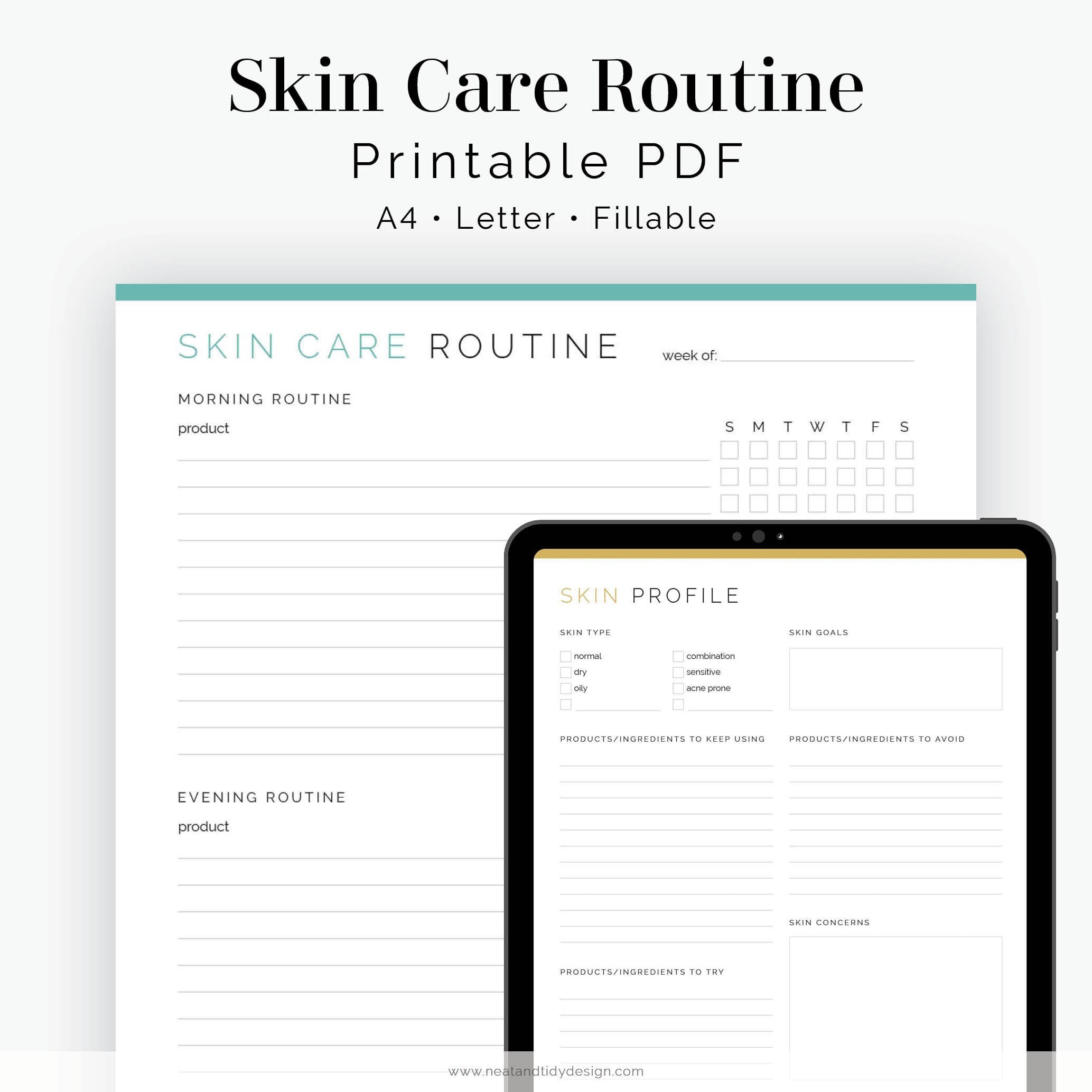 Skin Care Routine (3 Documents) - Fillable - Printable PDF - Health ...