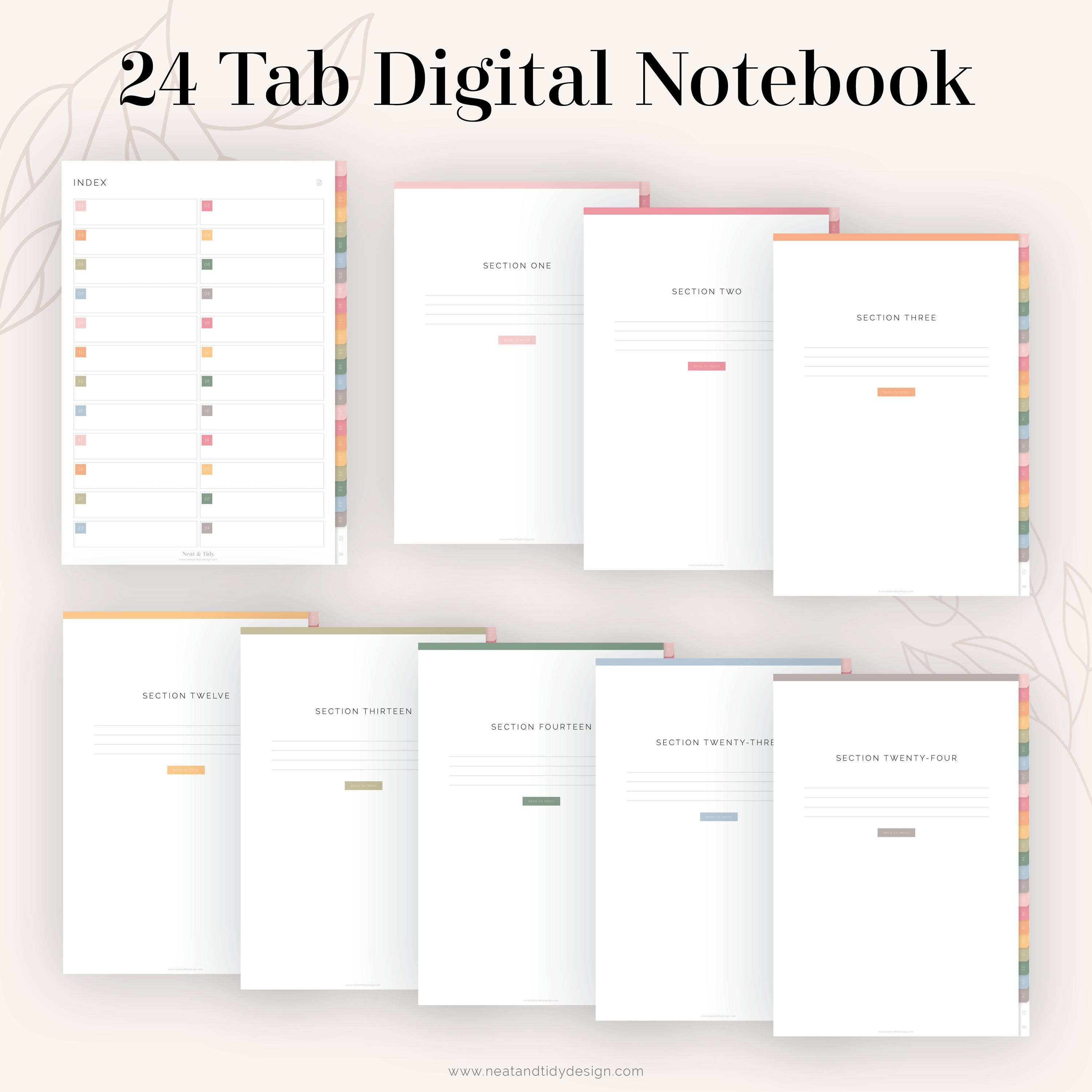 Digital 24-tab Notebook for Goodnotes (portrait) - 24 Hyperlinked Tabs ...