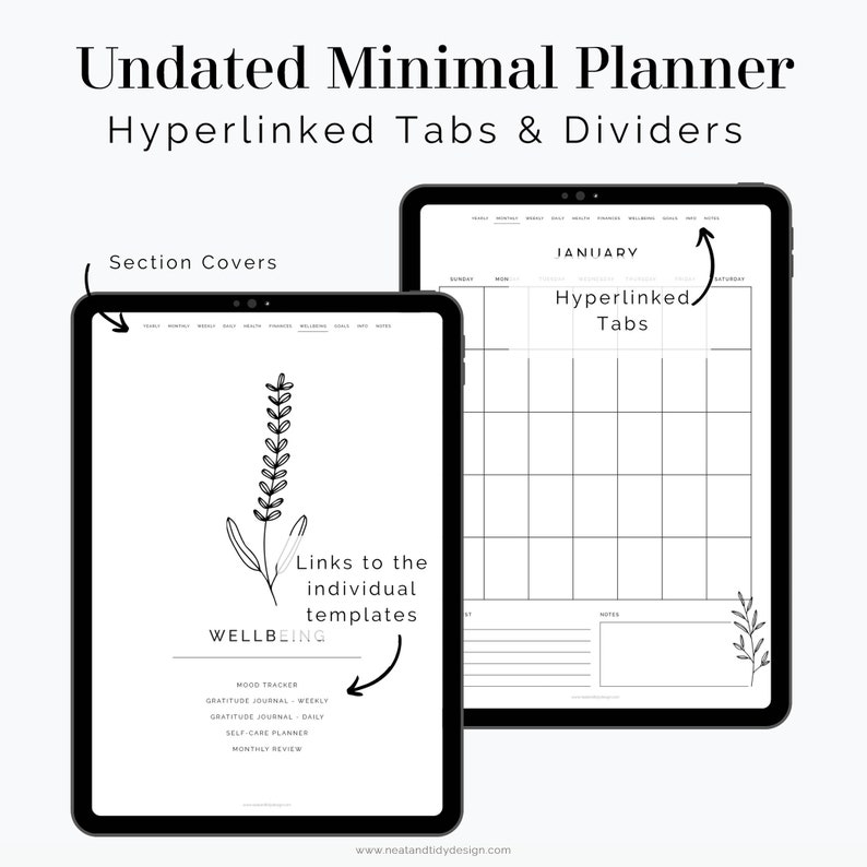Undated Minimalist Digital Tabbed Planner for Goodnotes light ...