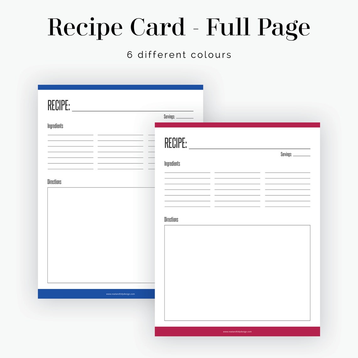 Recipe Card, Full Page Fillable Recipe Card, Letter and A4 Size Instant ...