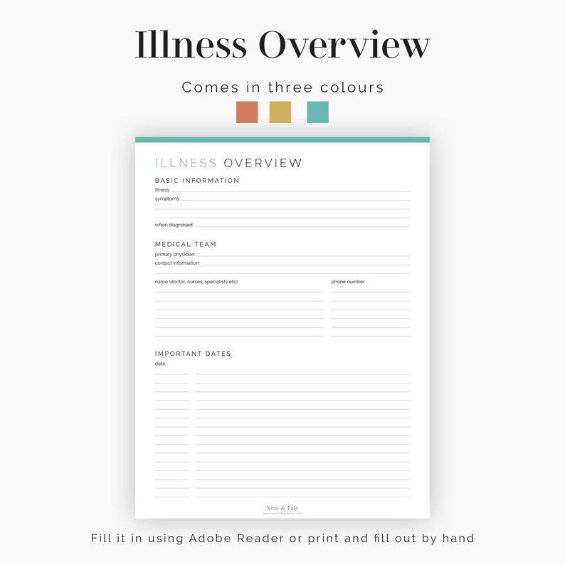 Illness Overview Health & Medical Log, Healthcare Planner, Medical ...