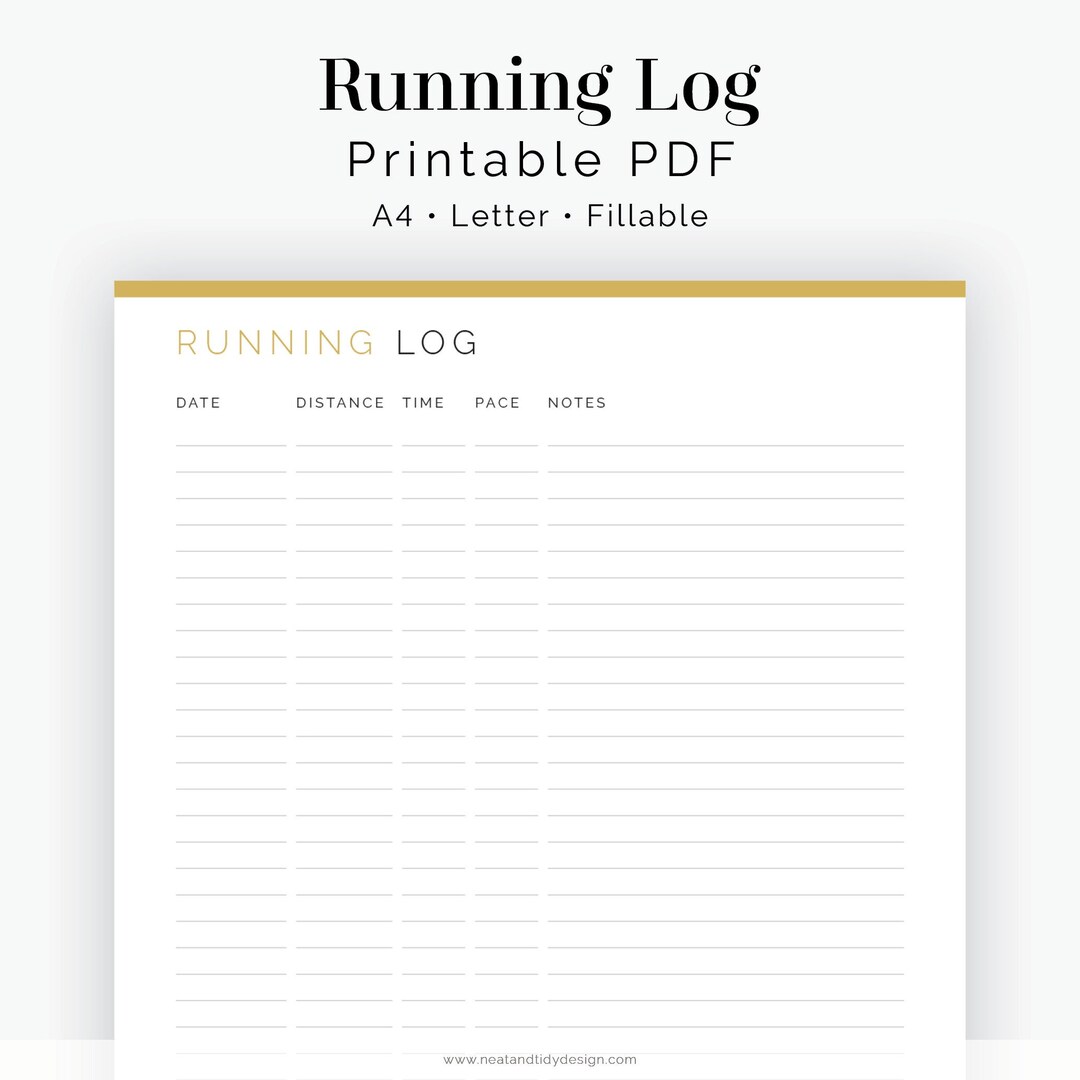 Running Log - Fillable - Printable PDF - Fitness Tracker, Runners Log ...