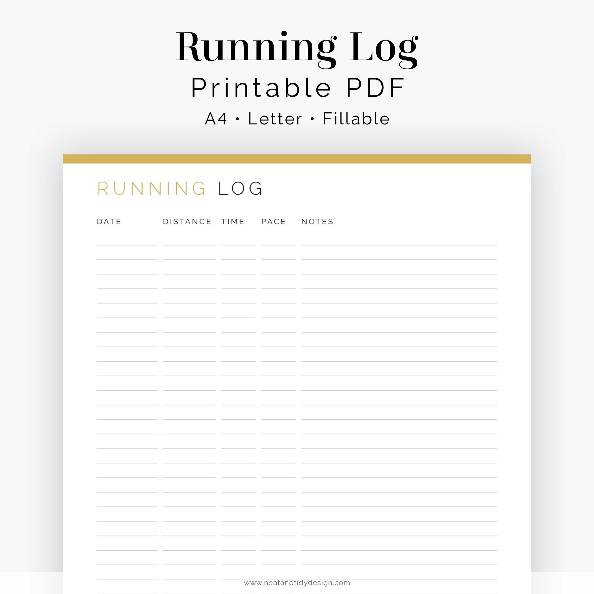 Running Log - Fillable - Printable PDF - Fitness Tracker, Runners Log ...