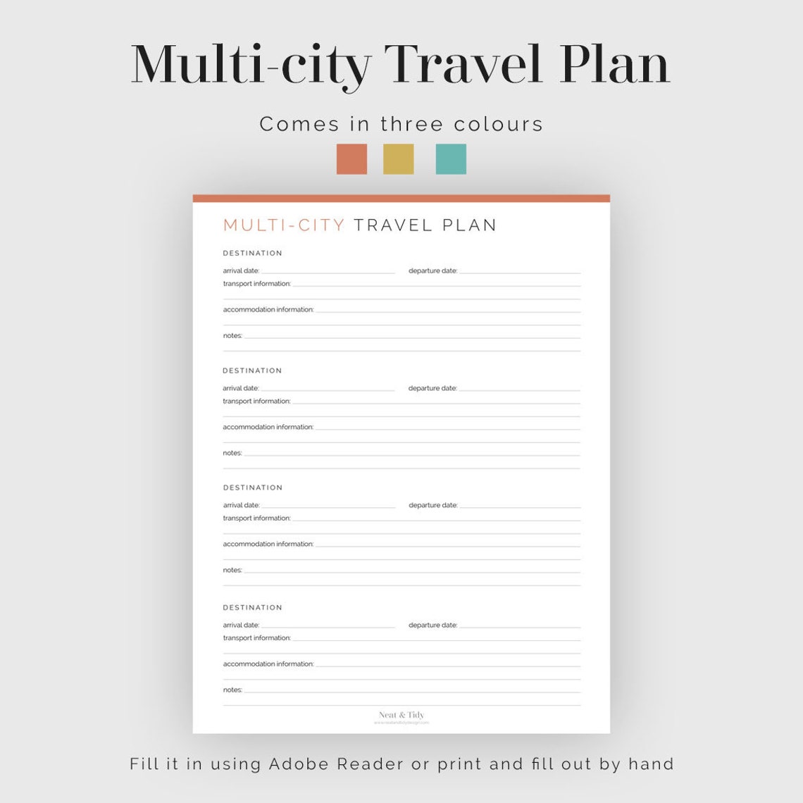 Multi-city Travel Plan Fillable Travel Planner Vacation - Etsy