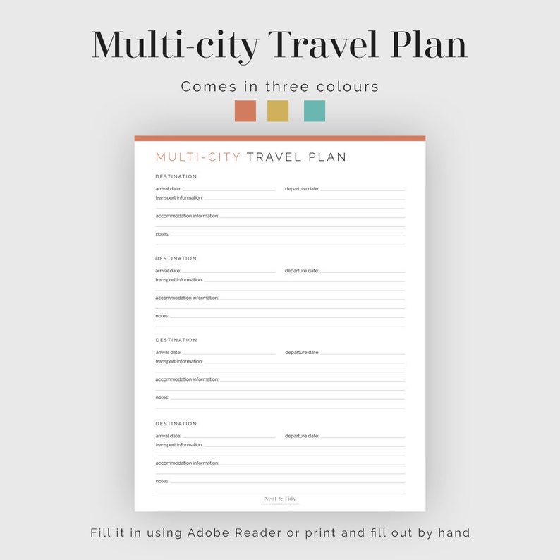 Multi-city Travel Plan Fillable Travel Planner Vacation - Etsy