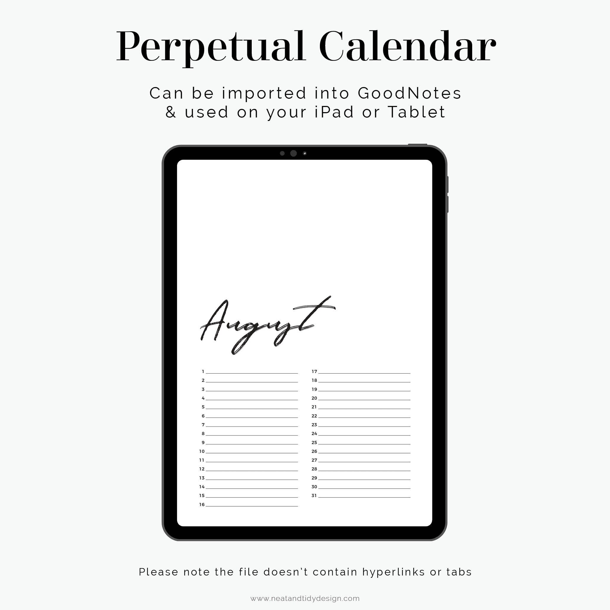 Printable Perpetual Wall Calendar brush Script Printable - Etsy