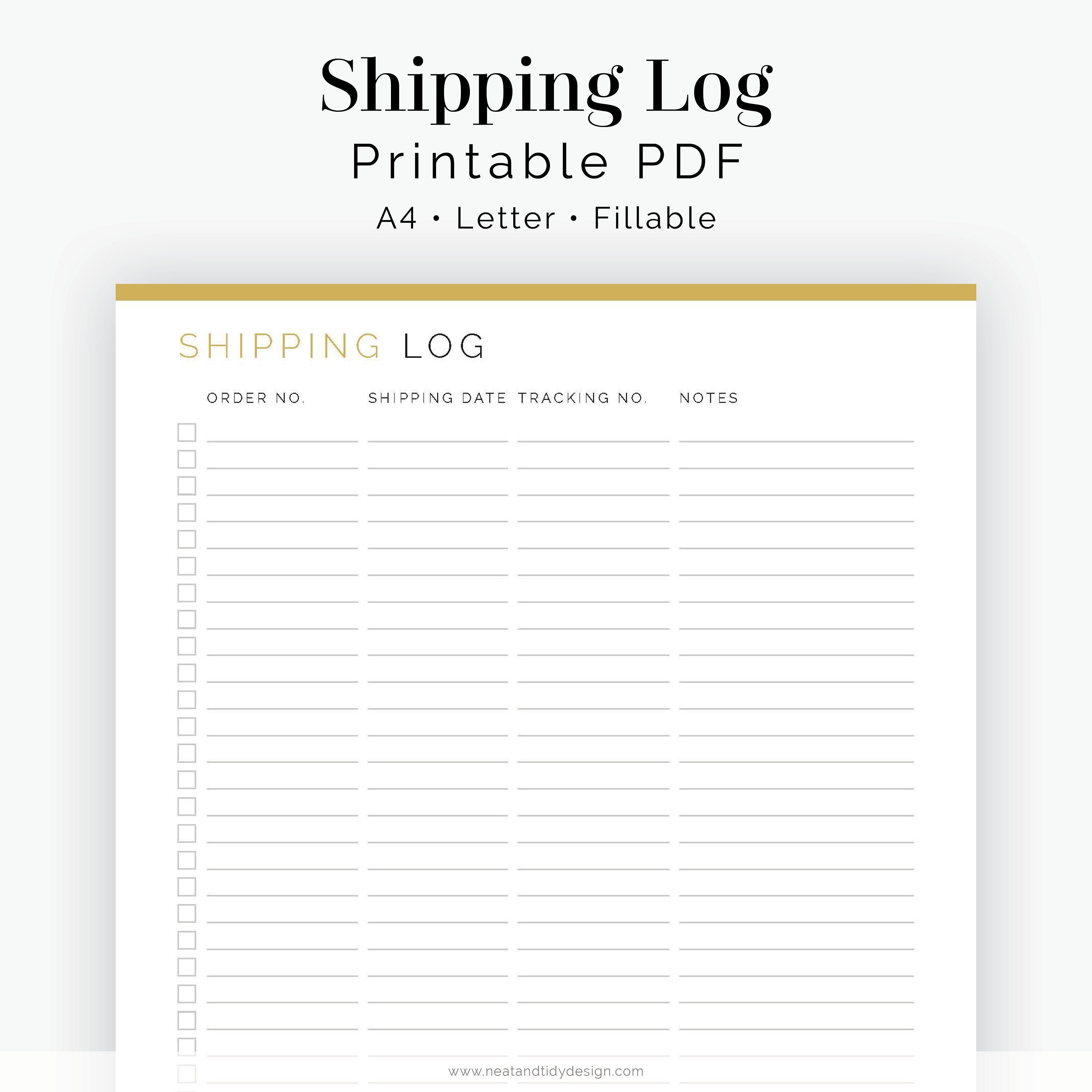 Shipping Log - Fillable - Printable PDF - Business Planner - Instant ...