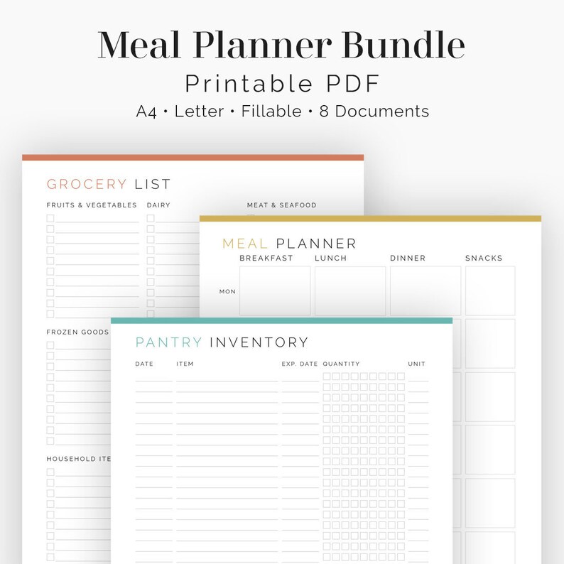 Meal Planner Bundle 9 Documents Fillable Printable PDF Household ...