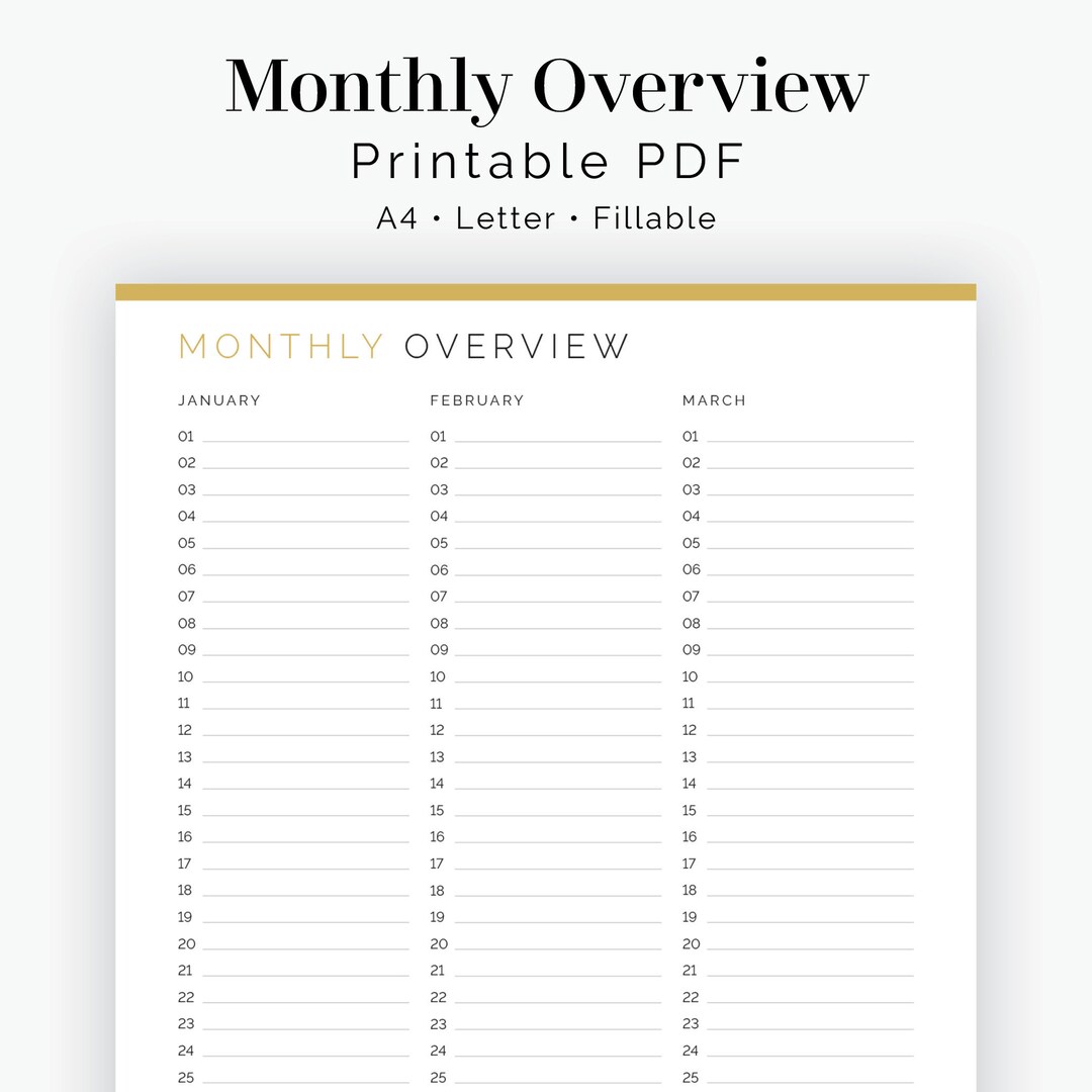 Annual Monthly Overview Planner - Fillable - Printable PDF - Time ...