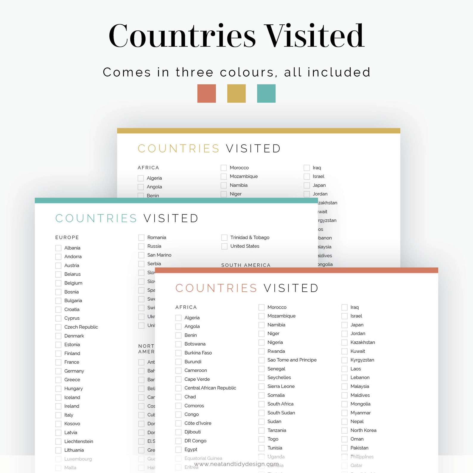 Countries Visited Checklist - Fillable - Travel Planner, Vacation ...