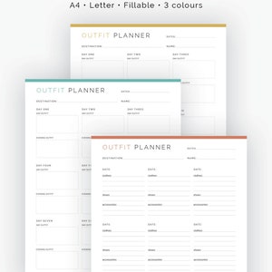 Travel Outfit Planner - Fillable - Travel Planner, Vacation Planner ...
